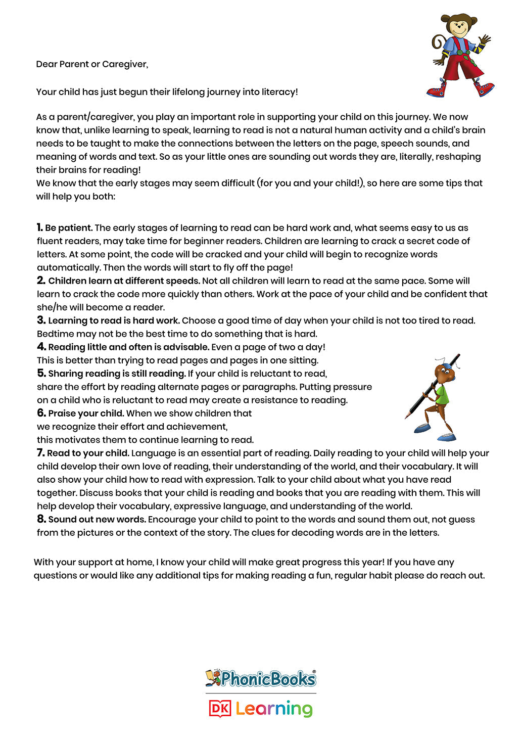 Letter to parents and caregivers – Phonic Books US
