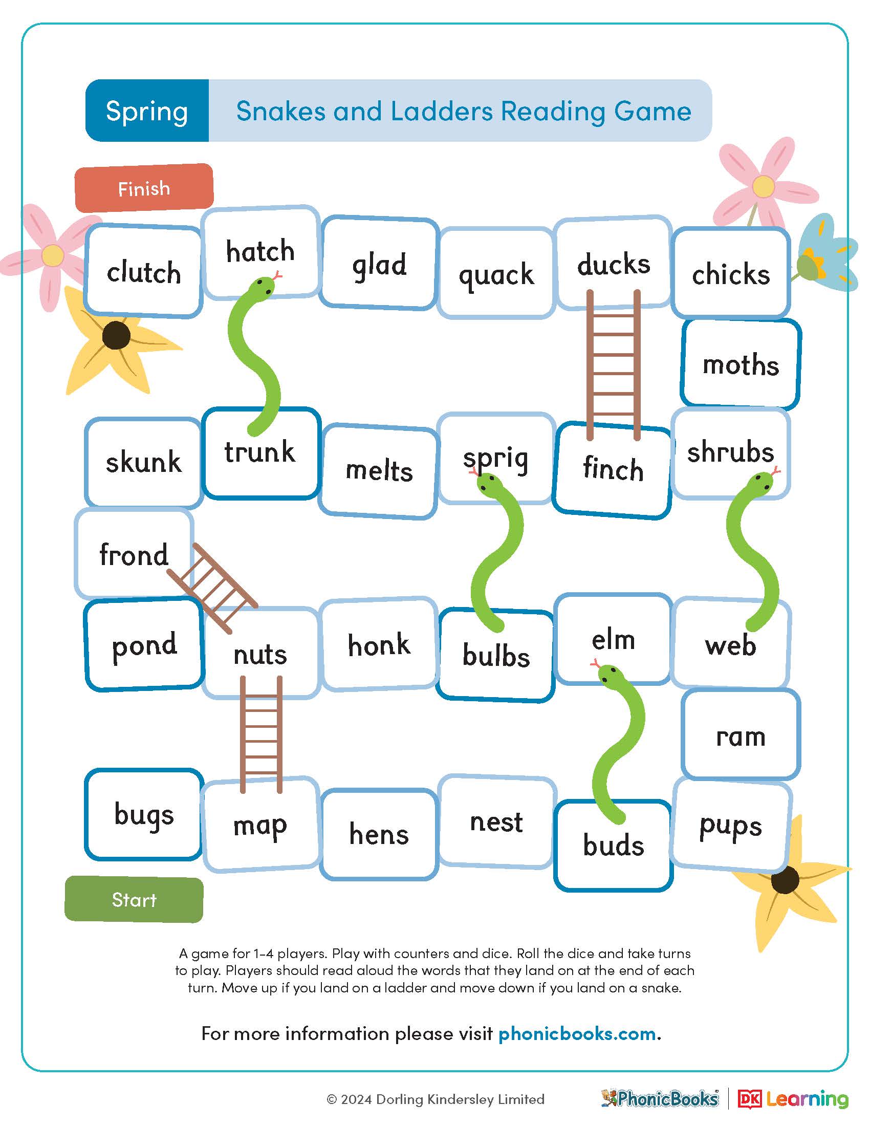 Spring Snakes and Ladders Reading Game – Phonic Books US