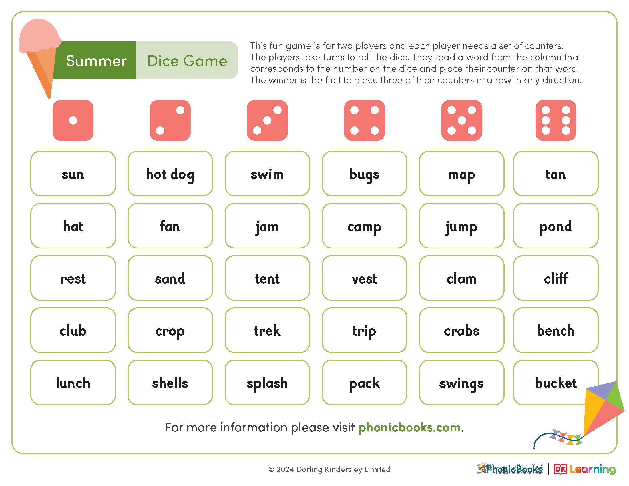Summer Dice Game – Phonic Books US
