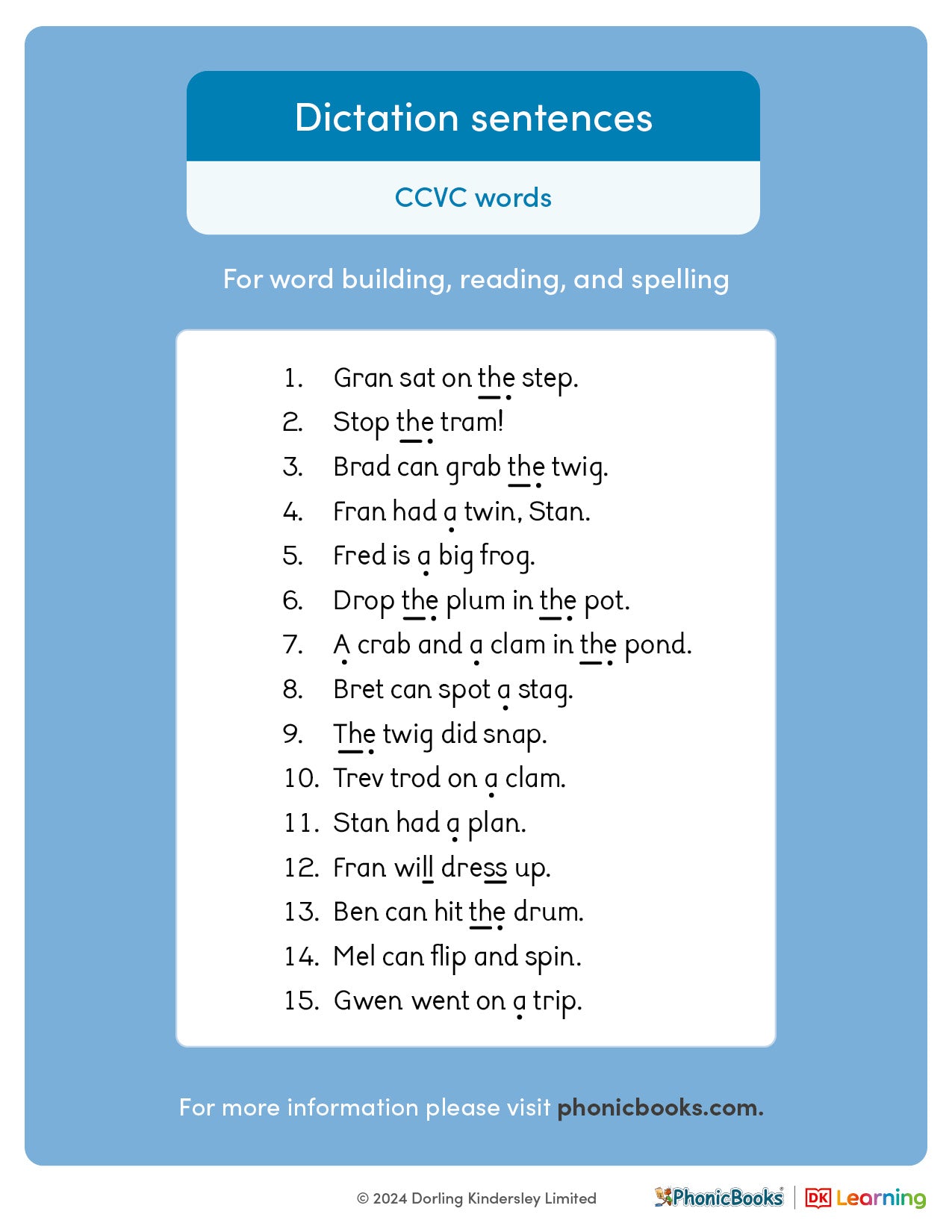 Dictation sentences: CCVC words – Phonic Books US