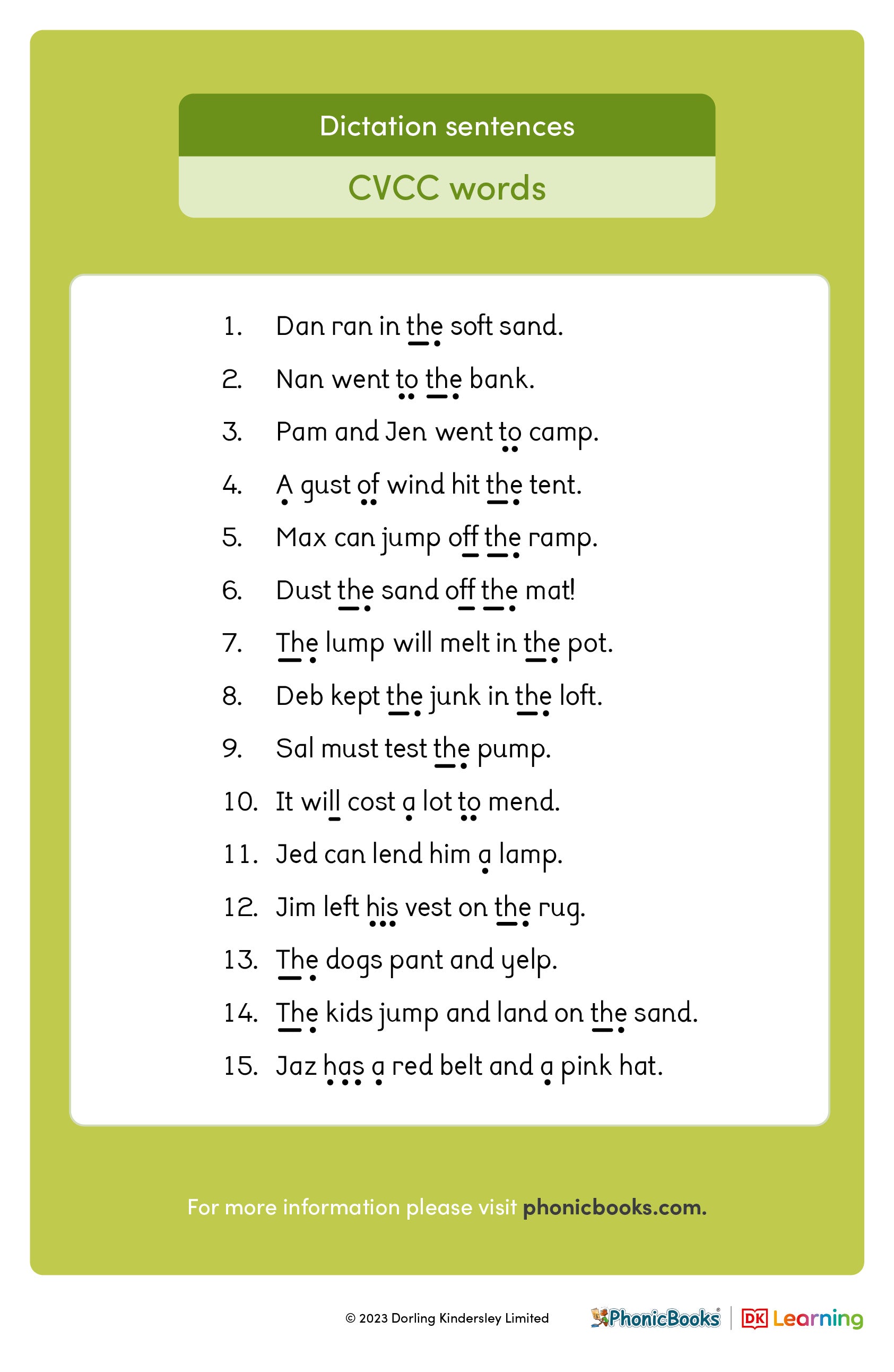 Dictation sentences: CVCC words – Phonic Books US