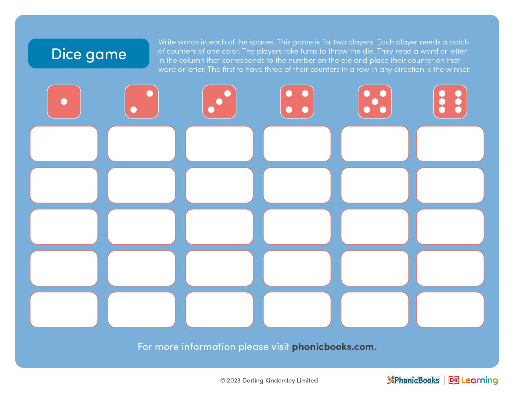 Dice Game template – Phonic Books US