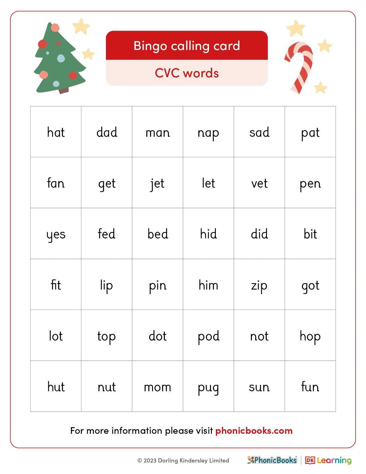 Festive Phonic Bingo: CVC words – Phonic Books US