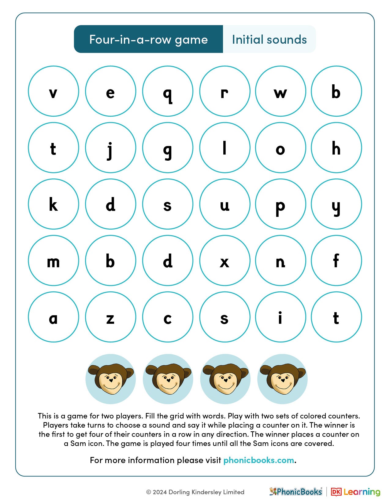 Four-in-a-row game: Initial sounds – Phonic Books US