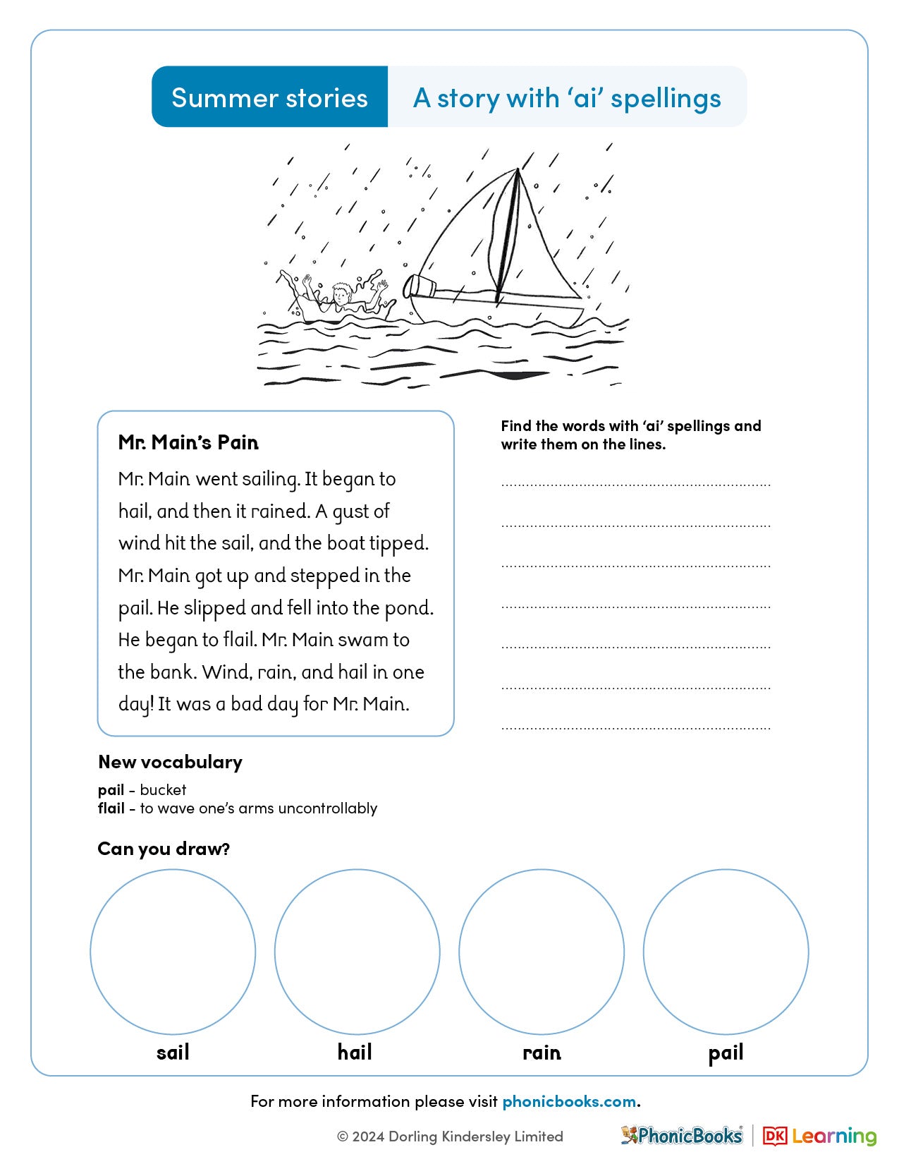 Summer Stories 'ai spellings' Worksheet – Phonic Books US