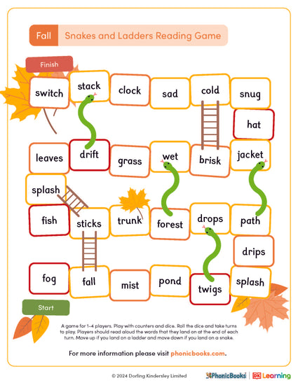 Fall Snakes and Ladders Reading Game – Phonic Books US