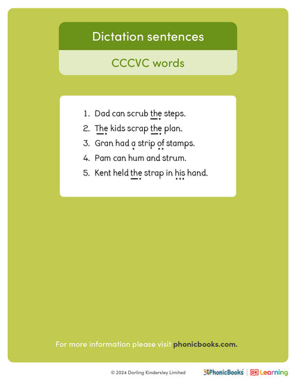 Dictation sentences: CCCVC words – Phonic Books US