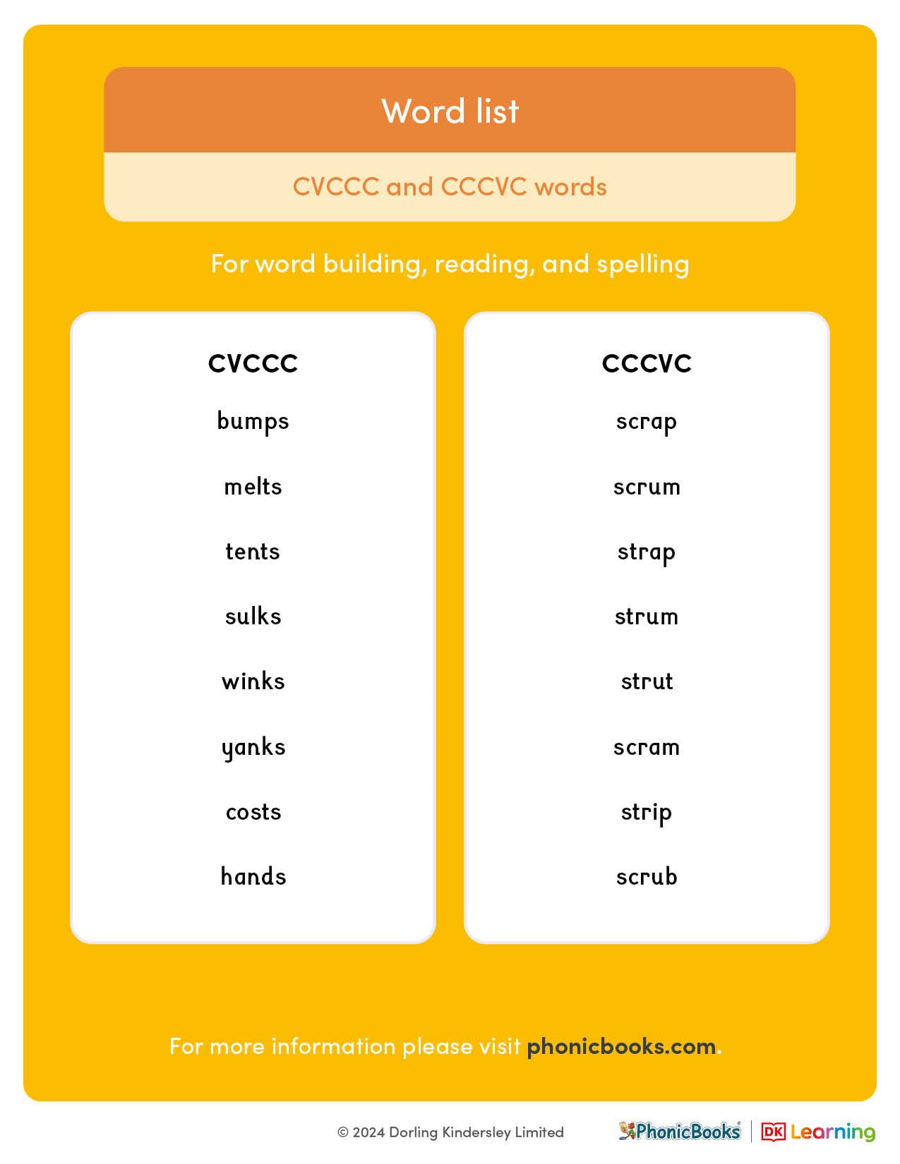 Word list: CVCCC and CCCVC Words – Phonic Books US