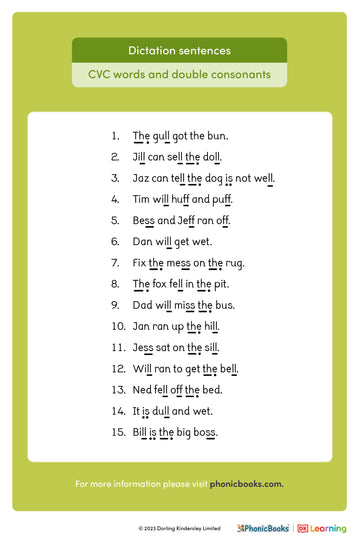 Dictation sentences: CVC words and double consonants (1) – Phonic Books US