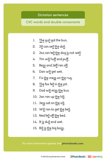 Dictation sentences: CVC words and double consonants (1) – Phonic Books US