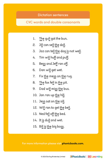 Dictation sentences: CVC words and double consonants (2) – Phonic Books US