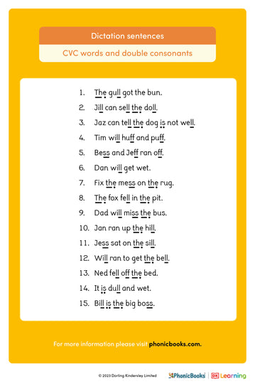 Dictation sentences: CVC words and double consonants (2) – Phonic Books US