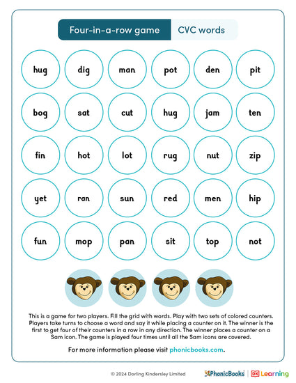 Four-in-a-row game: CVC words – Phonic Books US