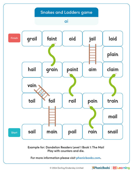 Snakes and Ladders game: words with 'ai' – Phonic Books US