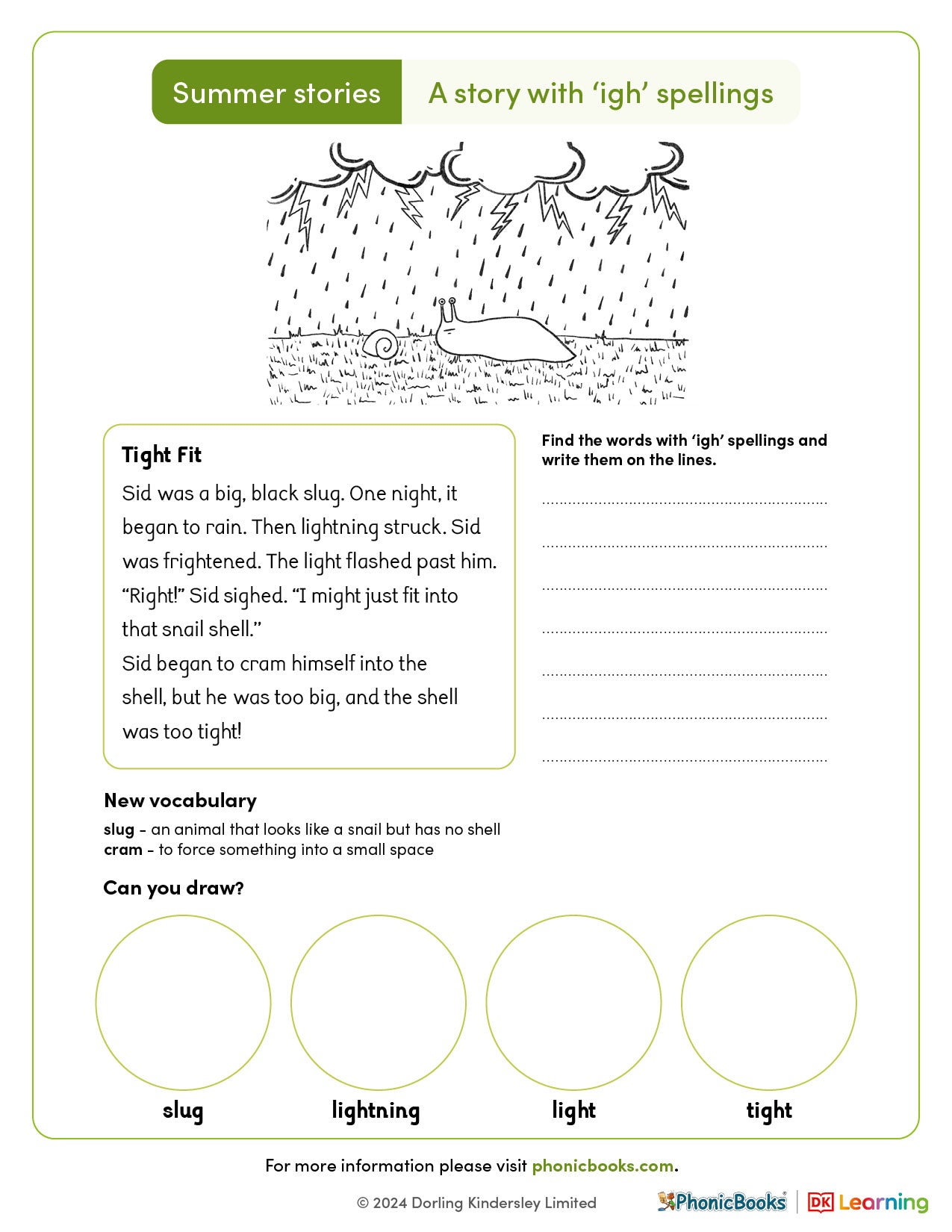 Summer Stories 'igh spellings' Worksheet – Phonic Books US